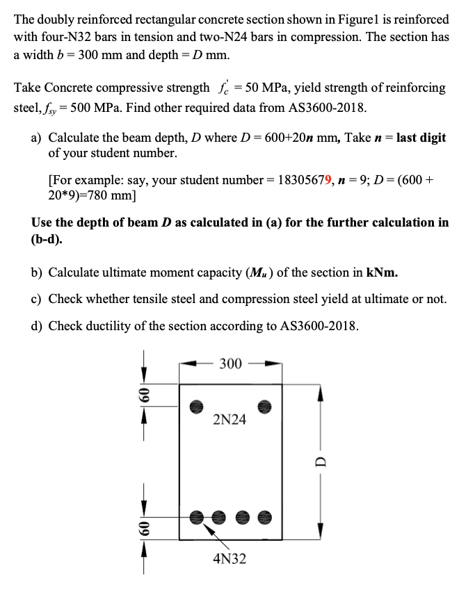 Solved The doubly reinforced rectangular concrete section | Chegg.com