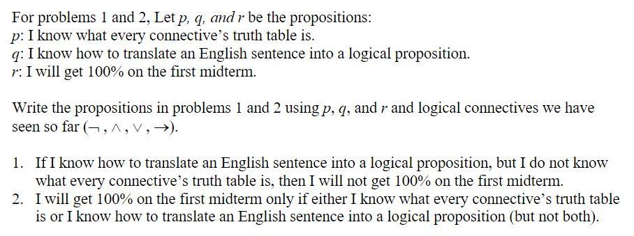 Solved For problems 1 and 2, Let p, q, and r be the | Chegg.com