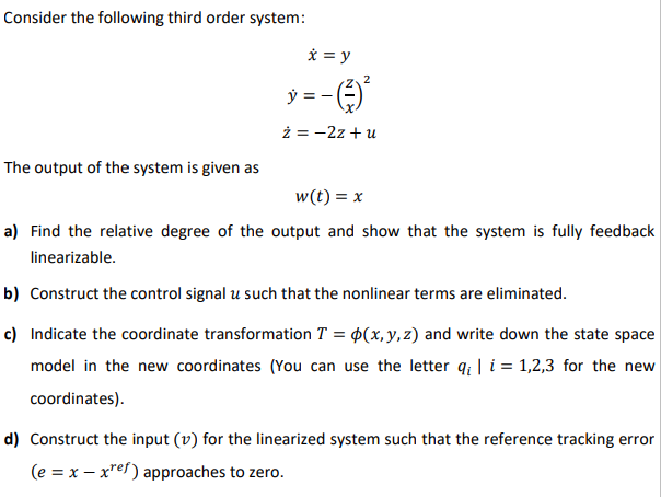 Consider the following third order system: x = y y = | Chegg.com