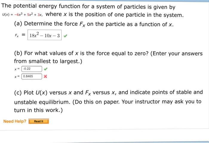 Solved The potential energy function for a system of | Chegg.com