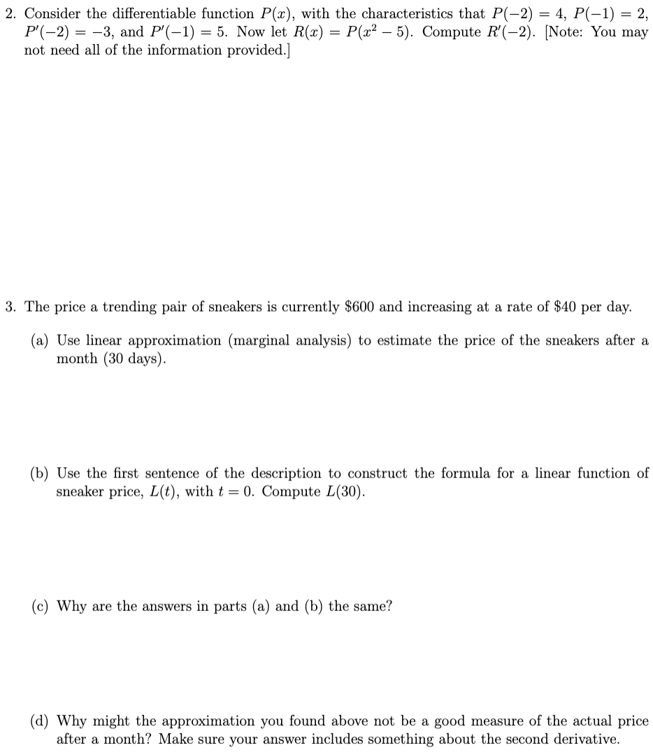Solved 2. Consider the differentiable function P(x), with | Chegg.com