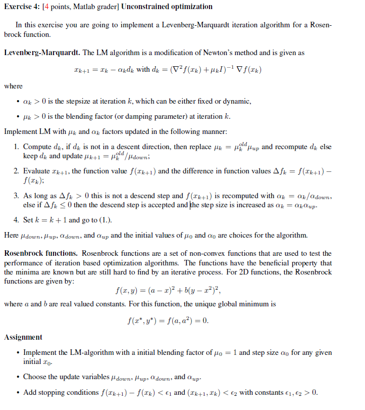 Exercise 4: [4 points, Matlab grader] Unconstrained | Chegg.com