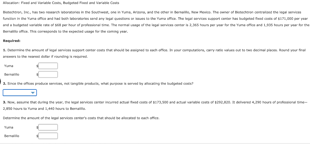 Solved Allocation: Fixed and Variable Costs, Budgeted Fixed | Chegg.com