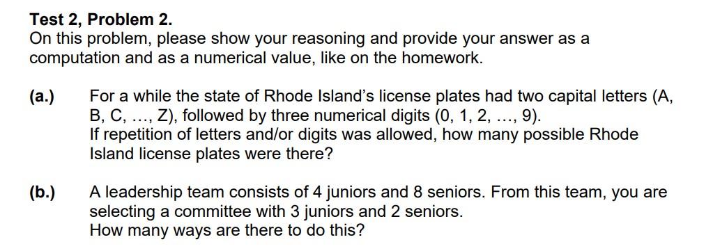 Solved Test 2, Problem 2. On this problem, please show your | Chegg.com