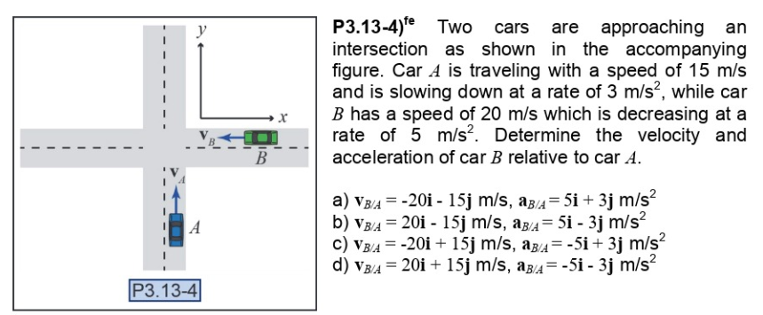 Solved y P3.13-4)*e Two cars are approaching an intersection | Chegg.com
