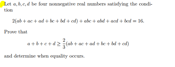 Solved Let a, b, c, d be four nonnegative real numbers | Chegg.com