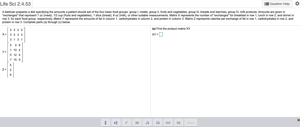 Solved A dietician prepares a diet specifying the amounts a | Chegg.com