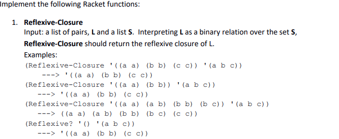 Implement The Following Racket Functions 1 