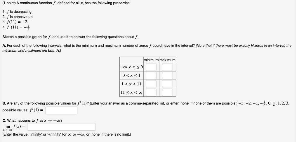 Solved (1 point) A continuous function f, defined for all x, | Chegg.com