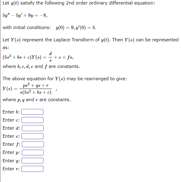 Solved Let y(t) satisfy the following 2 nd order ordinary | Chegg.com