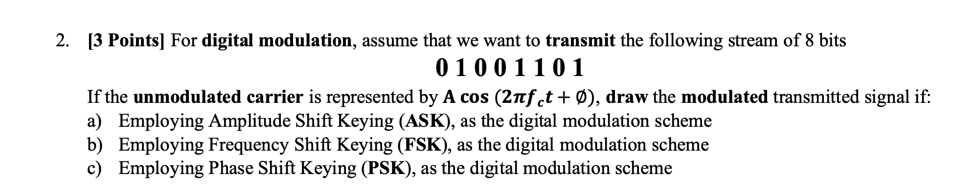 Solved [3 Points] For digital modulation, assume that we | Chegg.com