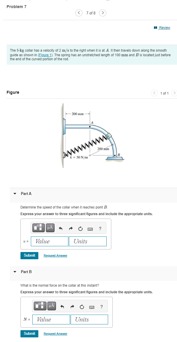Solved The 5 -kg collar has a velocity of 2 m/s to the right | Chegg.com