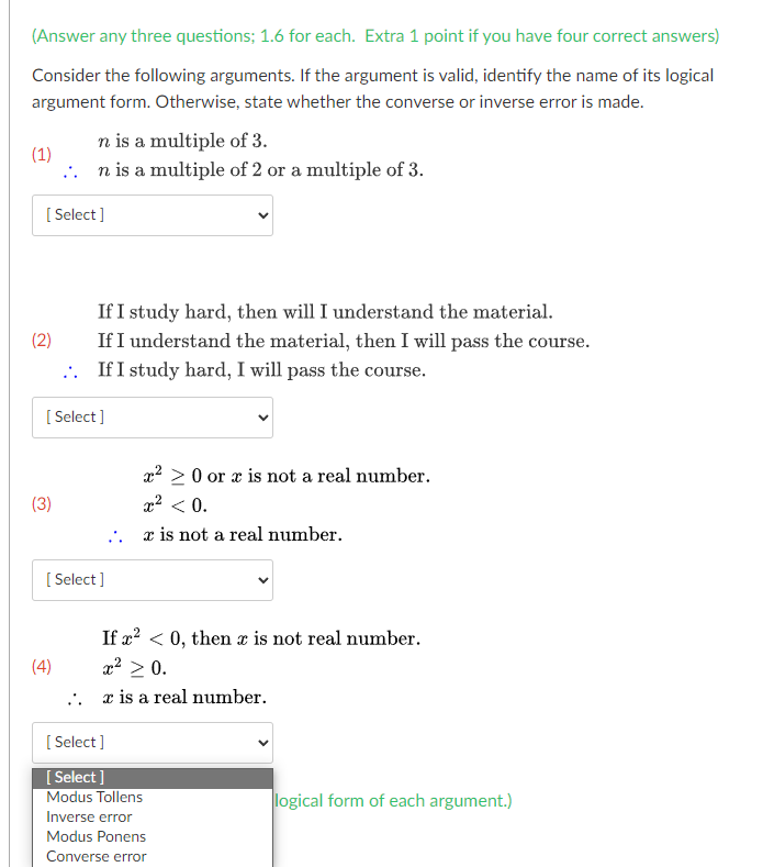 Solved (Answer any three questions; 1.6 ﻿for each. Extra 1 | Chegg.com