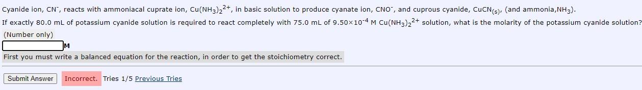 Solved Cyanide ion, CNC, reacts with ammoniacal cuprate ion, | Chegg.com
