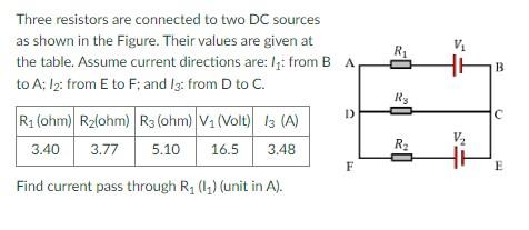 Solved Three resistors are connected to two DC sources as | Chegg.com