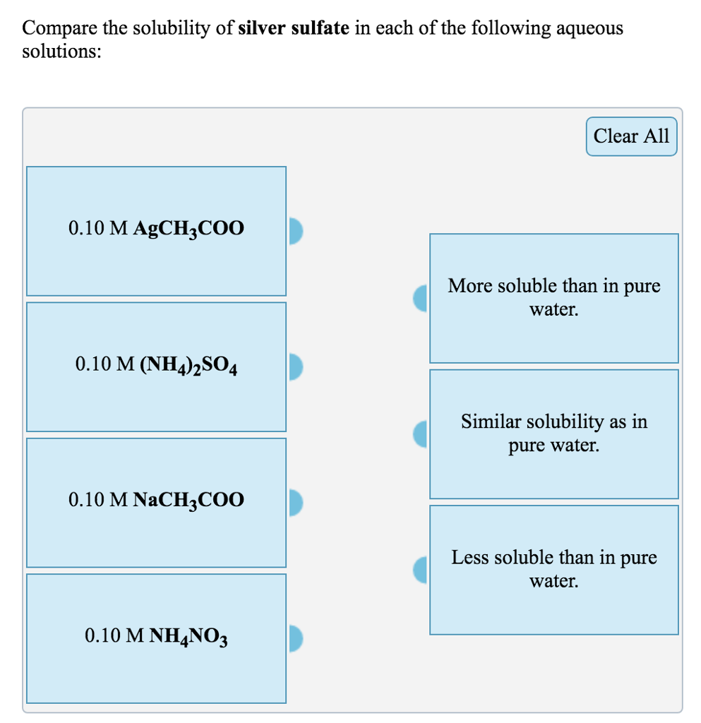 Solved Compare the solubility of silver sulfate in each of | Chegg.com