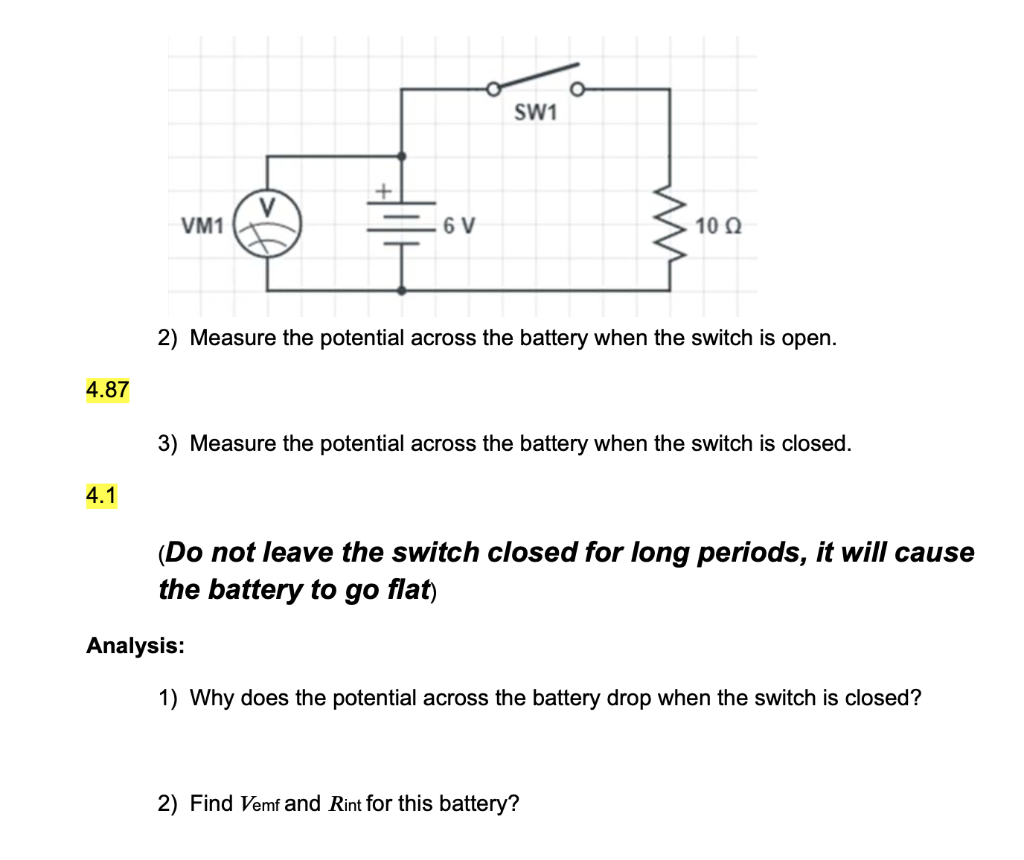Solved Why does the potential across the battery drop when | Chegg.com