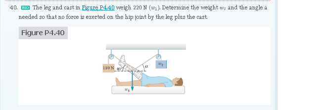 Solved 40. io The leg and cast in Figure P4,40 weigh 220 | Chegg.com