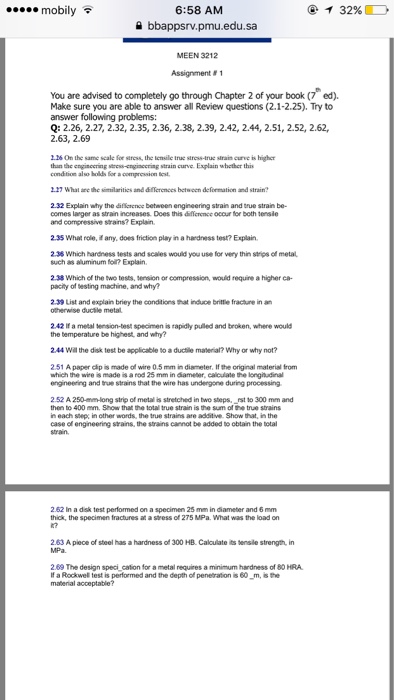 Solved mobily 6:58 AM 슐 bbappsrv.pmu.edu.sa MEEN 3212 | Chegg.com