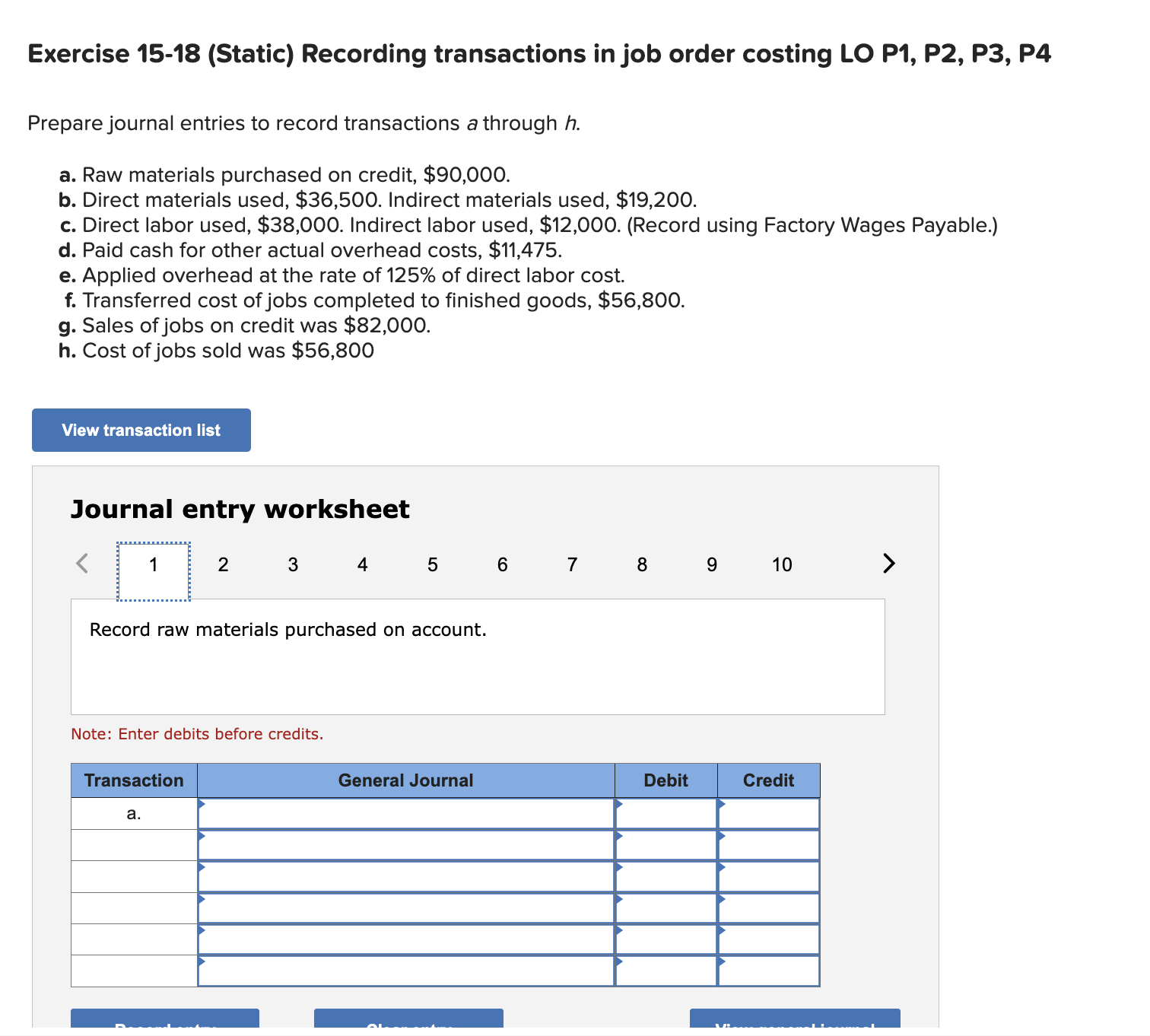 Solved Exercise 15-18 (Static) Recording transactions in job | Chegg.com