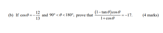 Solved 12 (b) If cos=- 13 (1 – tan )cos and 90°