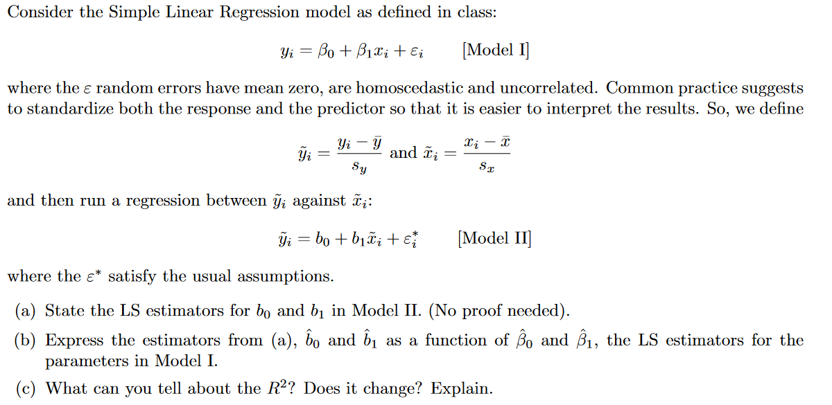 [Solved]: Consider the Simple Linear Regression model as de