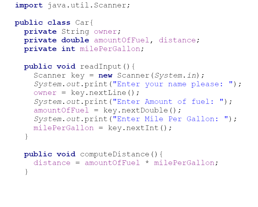 Solved import java.util.Scanner; public class Car{ private | Chegg.com