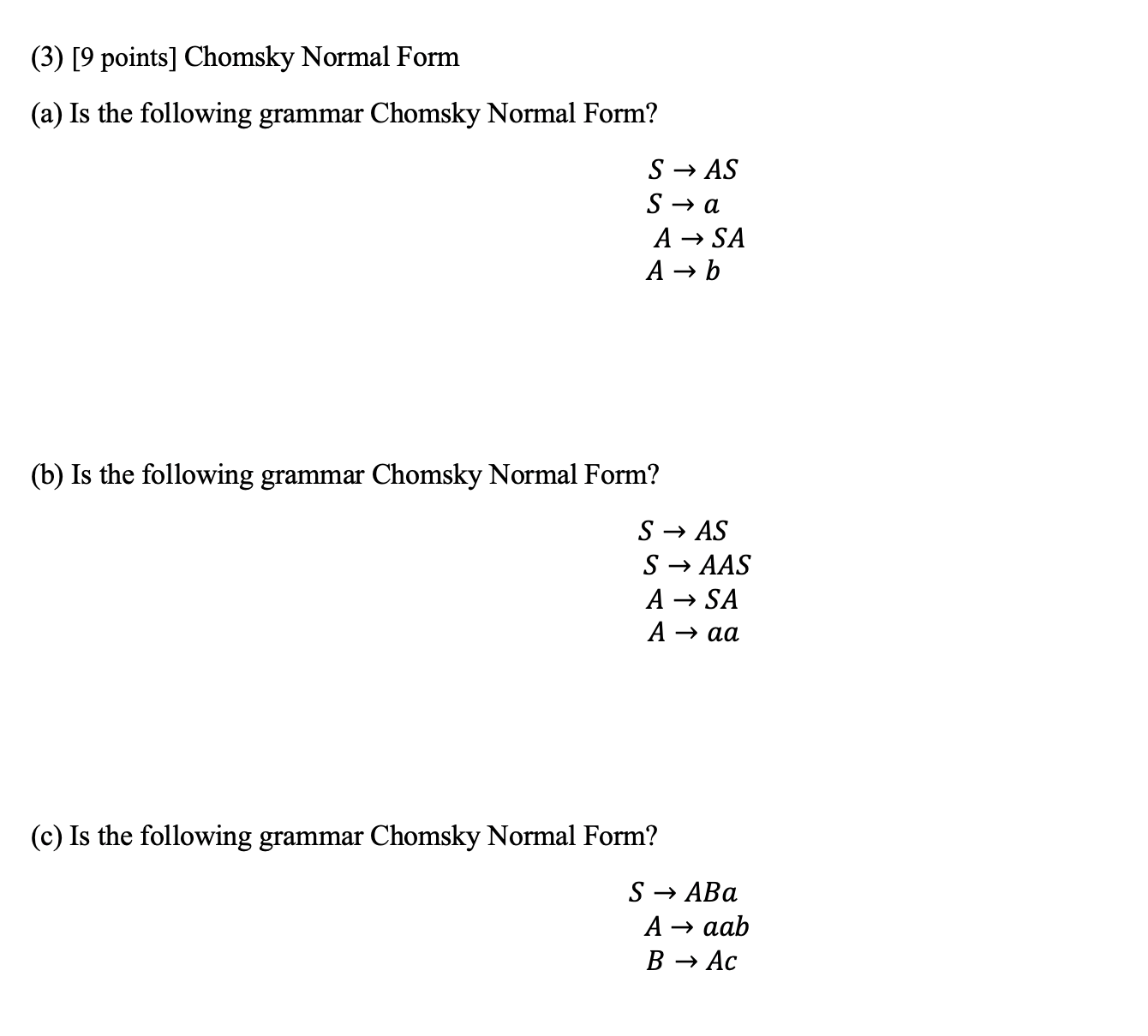 Solved points] ﻿Dete(3) [9 ﻿points] ﻿Chomsky Normal Form(a) | Chegg.com