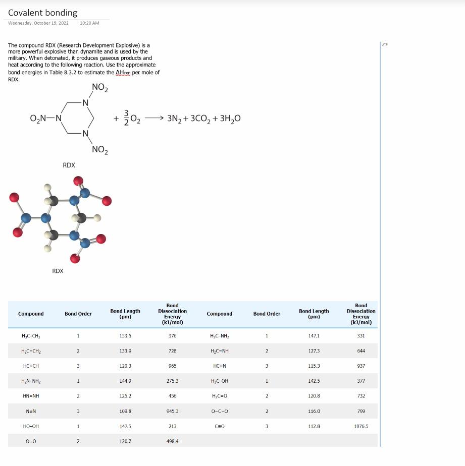 The compound RDX (Research Development Explosive) is | Chegg.com