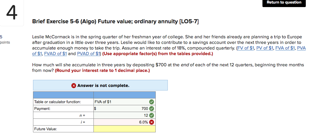 Solved Brief Exercise 5-6 (Algo) Future value; ordinary | Chegg.com
