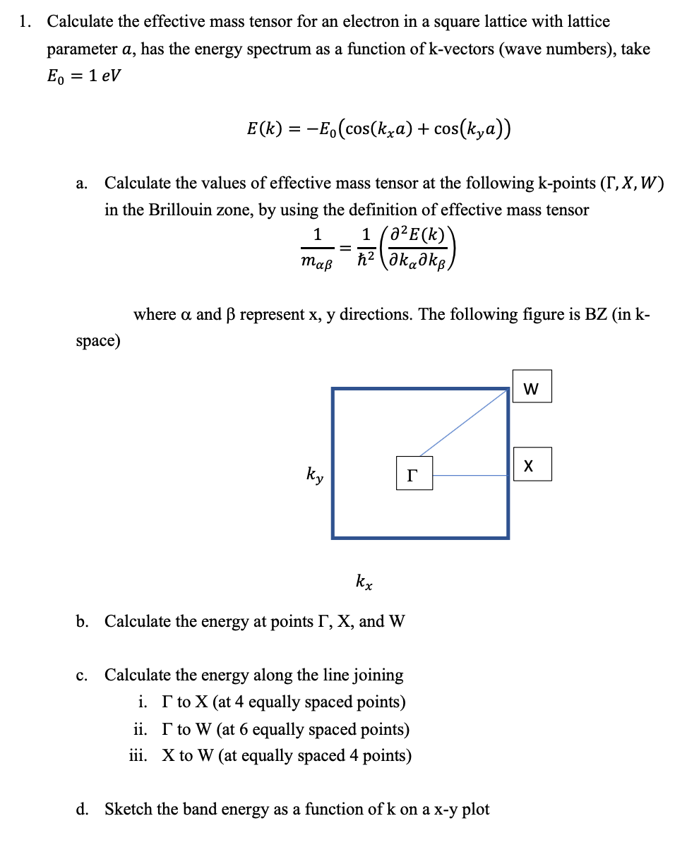 Solved 1. Calculate the effective mass tensor for an | Chegg.com