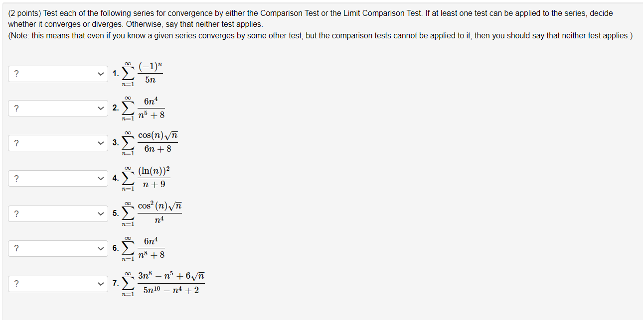 Solved (2 ﻿points) ﻿Test each of the following series for | Chegg.com