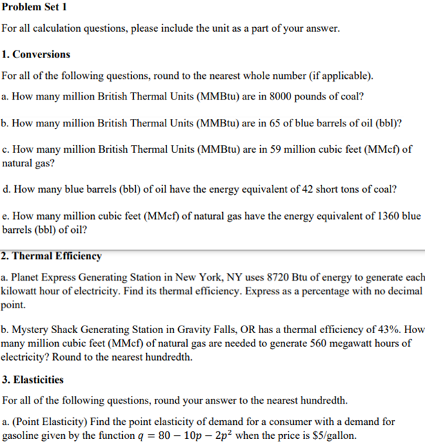 Solved Problem Set 1 For all calculation questions, please | Chegg.com