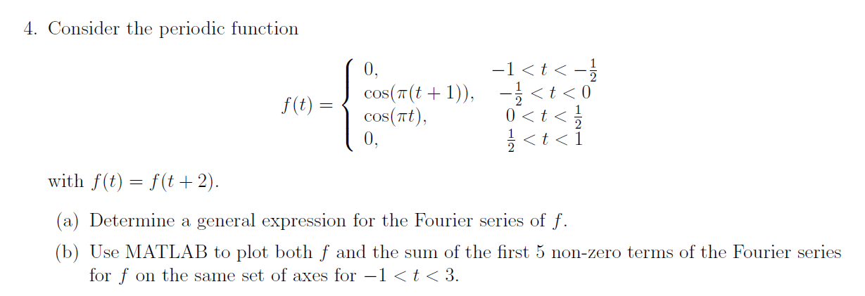 Solved 4. Consider the periodic function f(t) = 0. -1 | Chegg.com