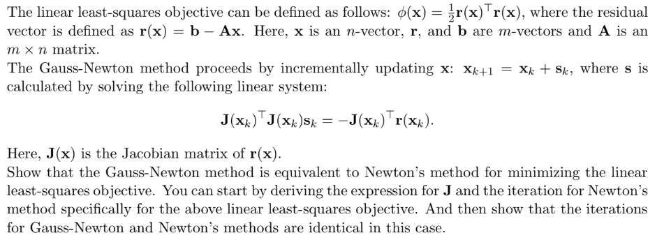 Solved The linear least-squares objective can be defined as | Chegg.com