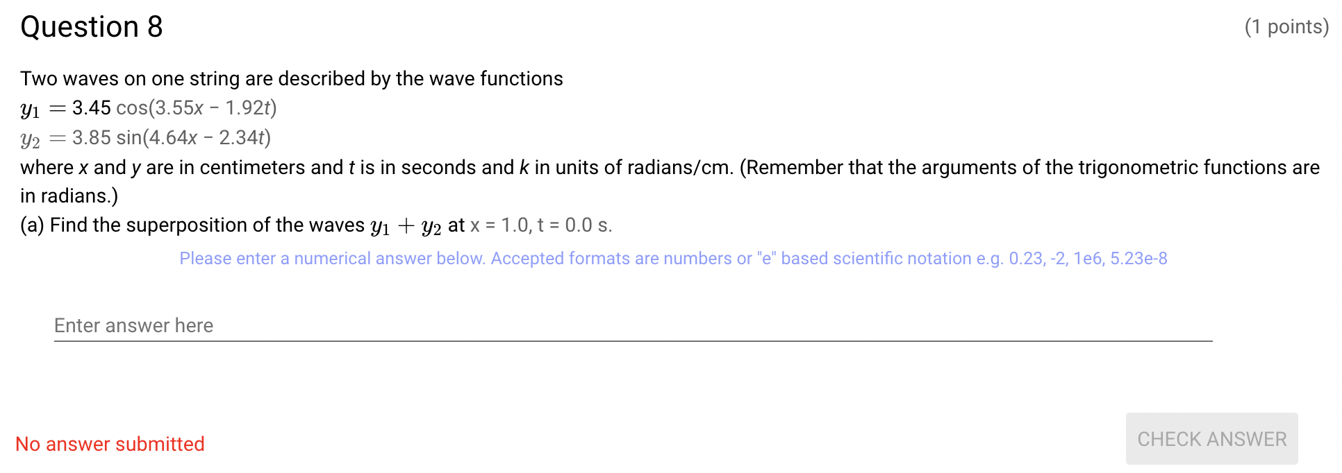Solved Two waves on one string are described by the wave | Chegg.com
