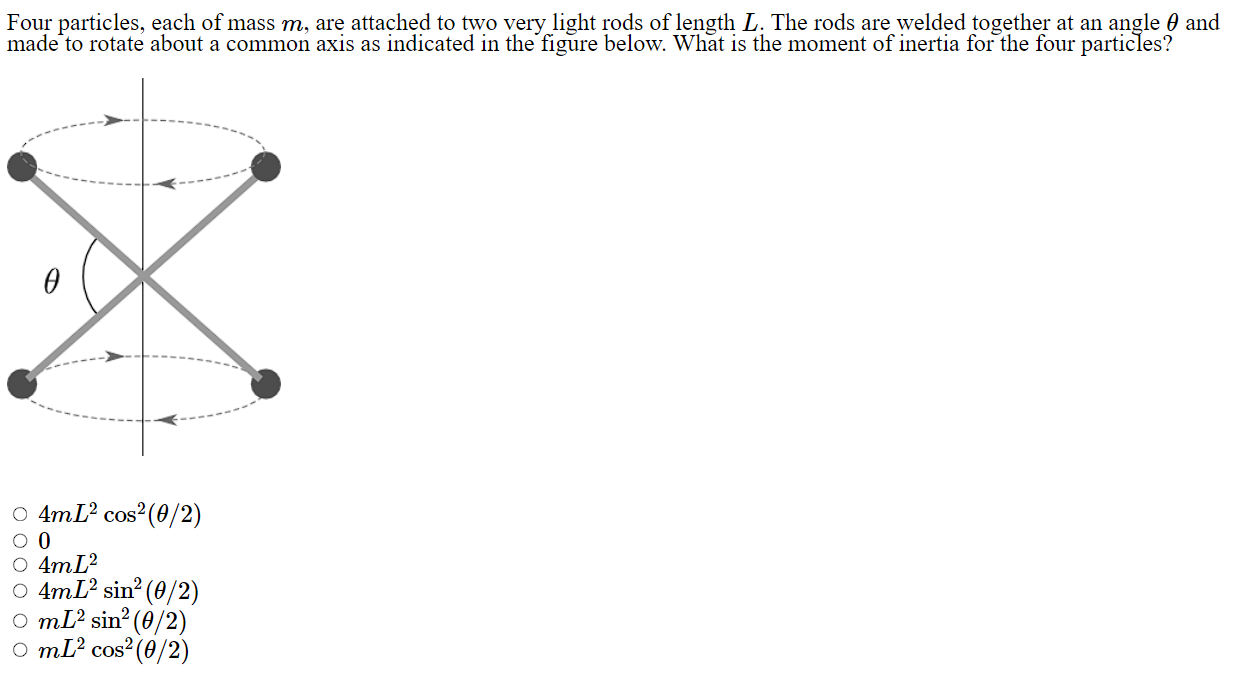 Solved Four particles, each of mass m, ﻿are attached to two | Chegg.com
