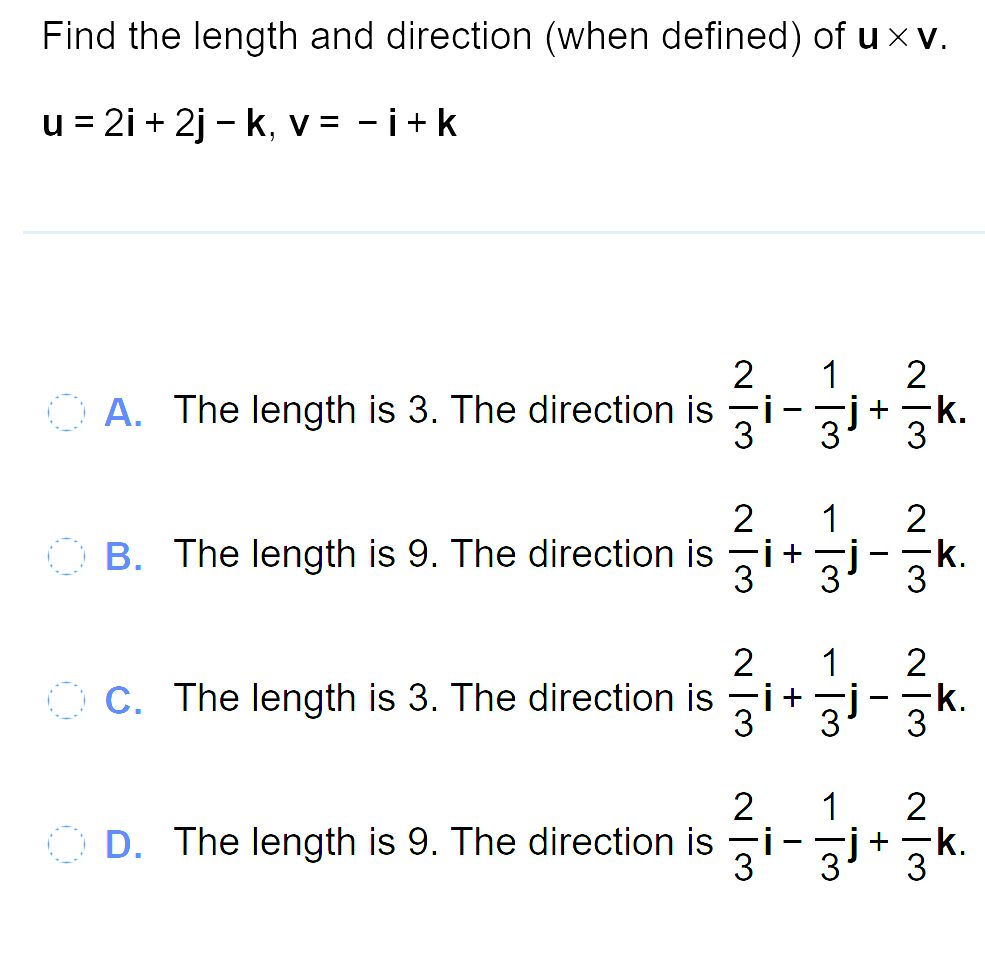 Solved Find the length and direction (when defined) of u×v. | Chegg.com
