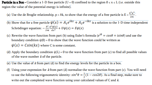 Solved article in a Box - Consider a 1-D free particle (U=0 | Chegg.com
