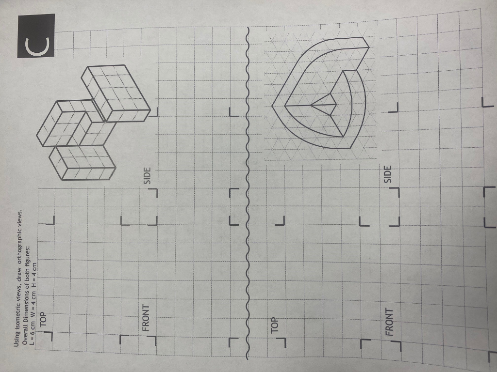 Solved Using isometric views, draw orthographic views. | Chegg.com