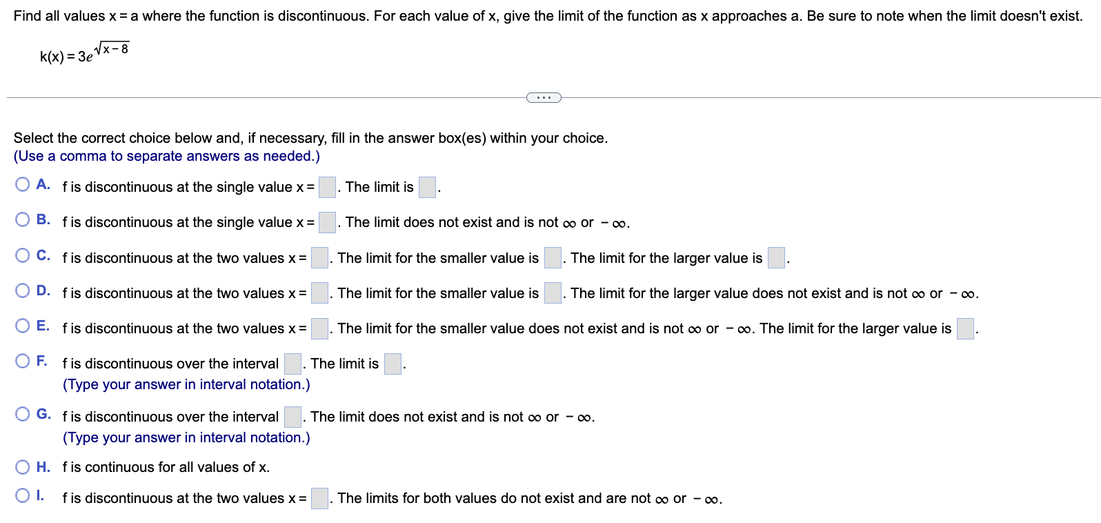Solved Find all values x=a where the function is | Chegg.com
