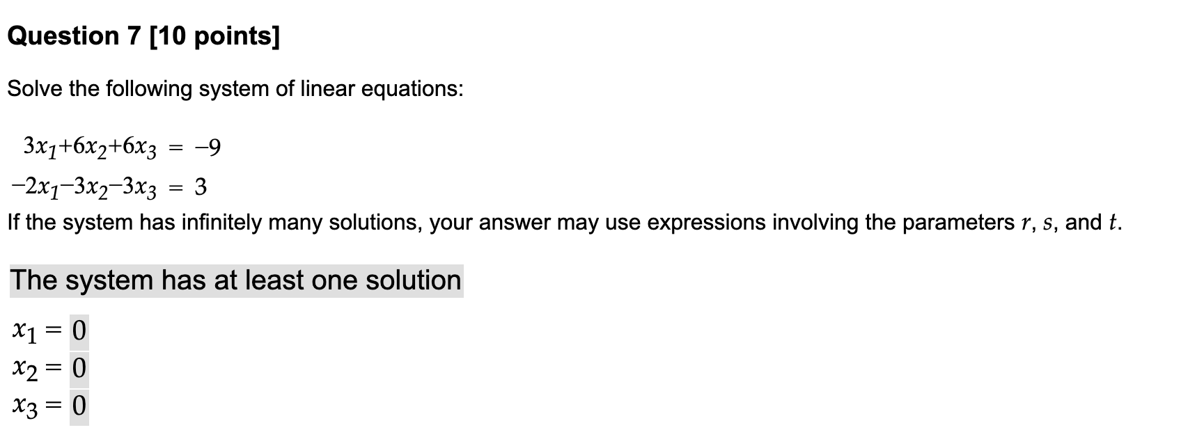 Solved Question 7 [10 points] Solve the following system of | Chegg.com