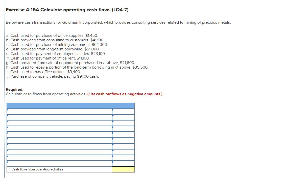 Solved Exercise 4-16A Calculate operating cash flows (LO4-7) | Chegg.com