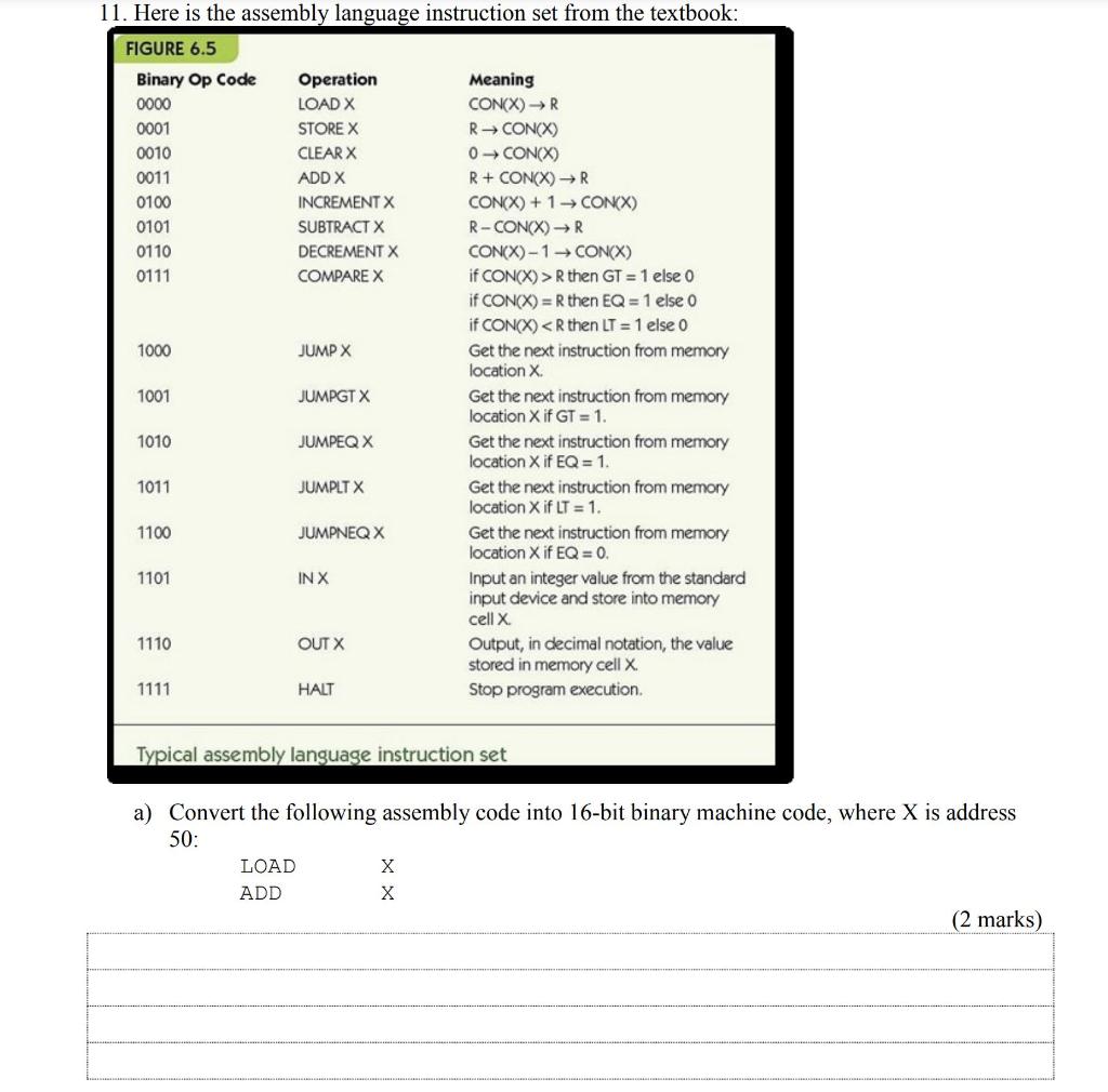 Solved 11. Here is the assembly language instruction set | Chegg.com