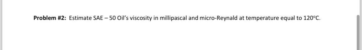 Solved Problem \#2: Estimate SAE - 50 Oil's viscosity in | Chegg.com