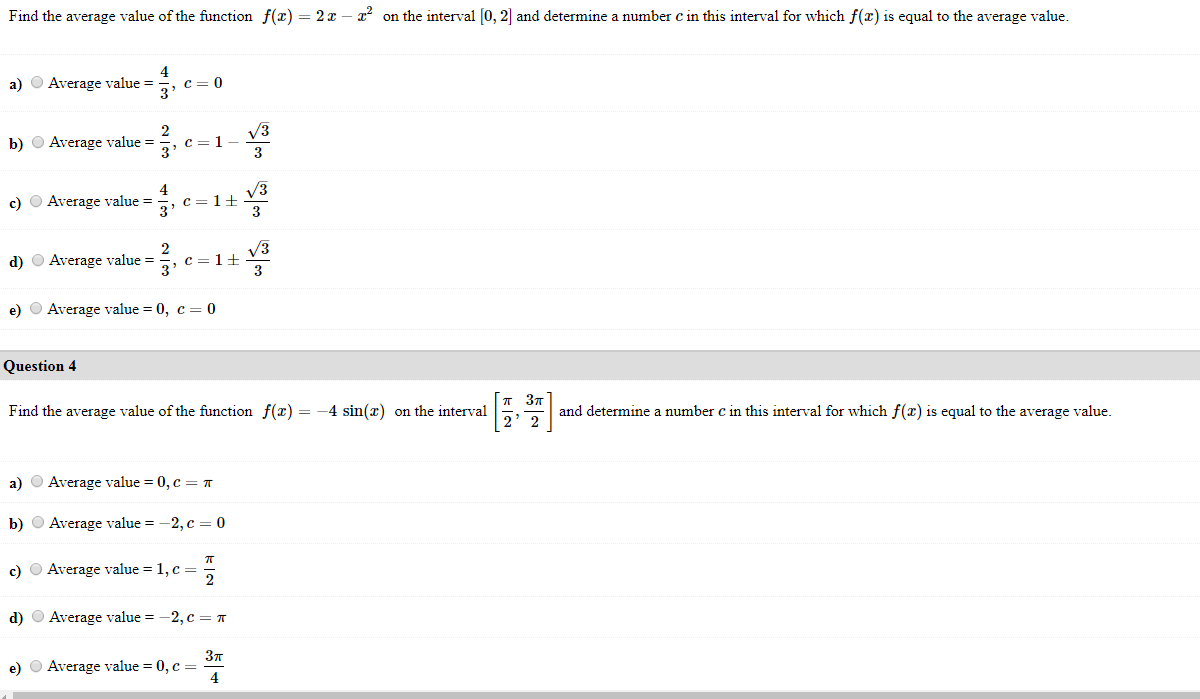 Solved Find the average value of the function f(x) = 2x - x2 | Chegg.com