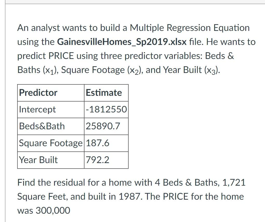Solved An analyst wants to build a Multiple Regression | Chegg.com