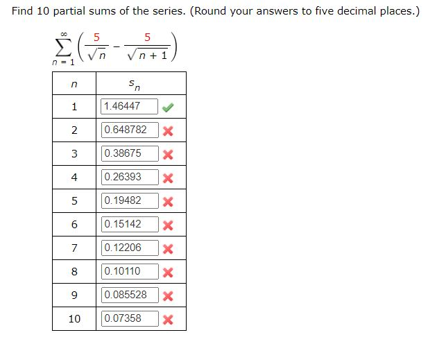 Solved Find 10 partial sums of the series. (Round your | Chegg.com