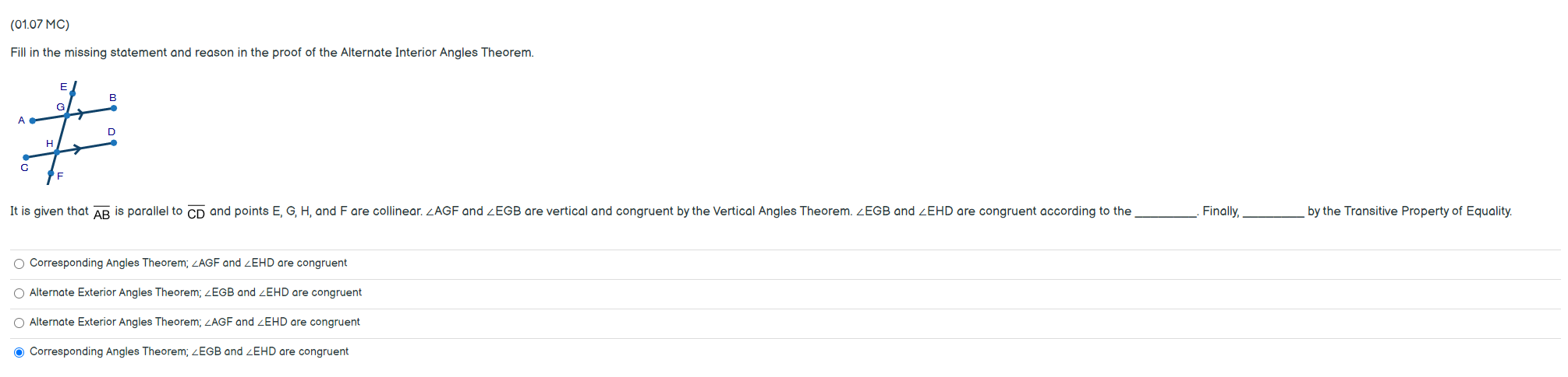Solved (01.07 MC) Fill in the missing statement and reason | Chegg.com