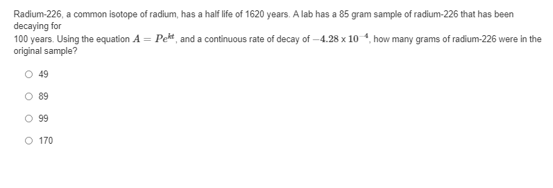 Solved Radium-226, a common isotope of radium, has a half | Chegg.com